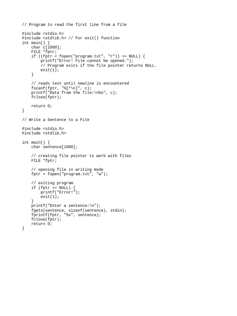 C Write A Sentence To A File and Read The First Line From A File | PDF