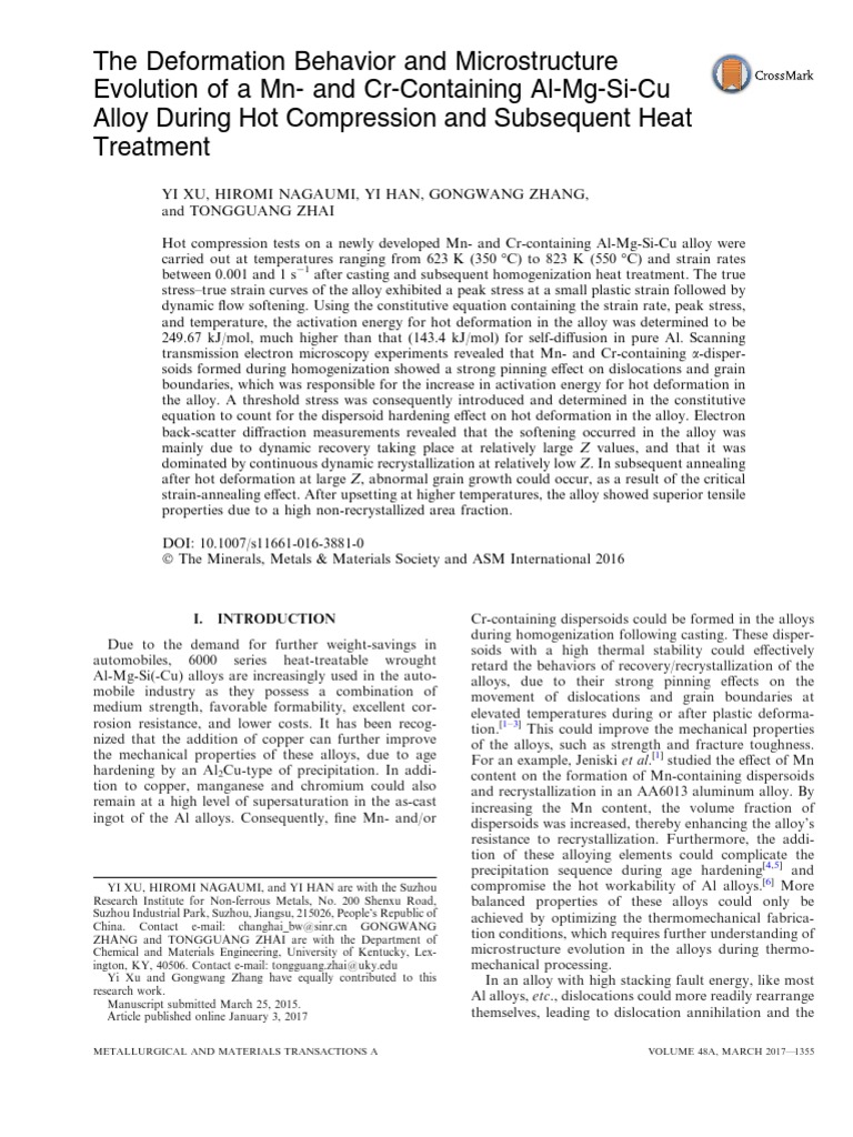 The Deformation Behavior and Microstructure Evolution of A MN - and Cr ...