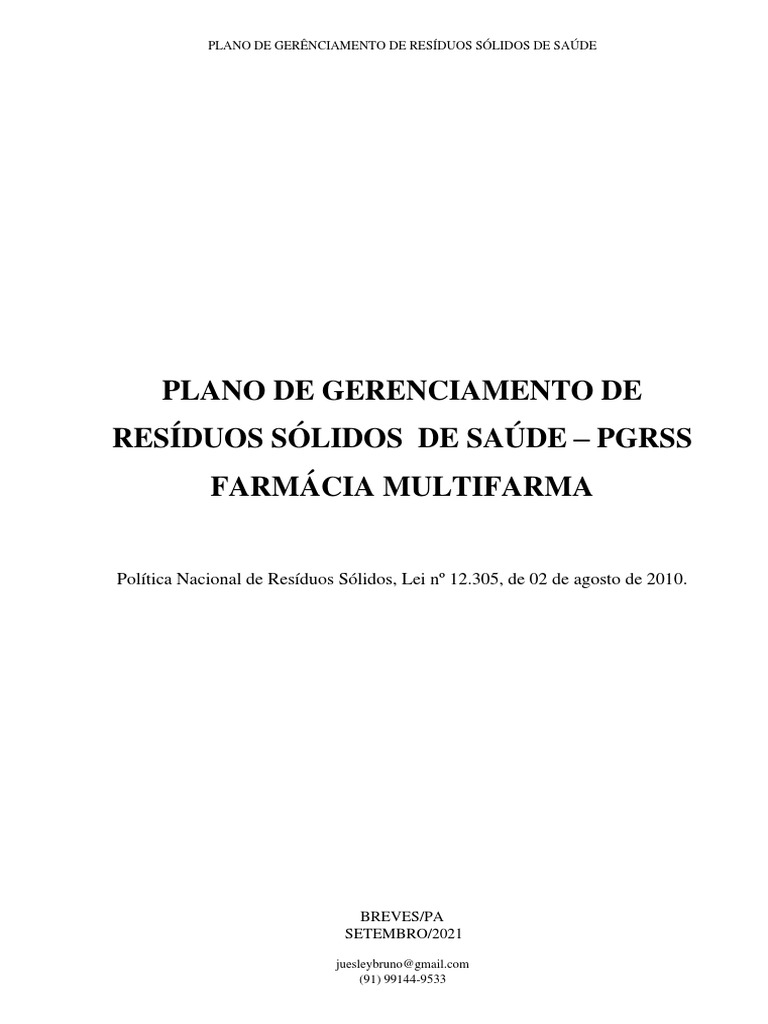 PLANO DE GERENCIAMENTO DE RESÍDUOS SÓLIDOS DE SAÚDE - PGRSS - FARMÁCIA ...