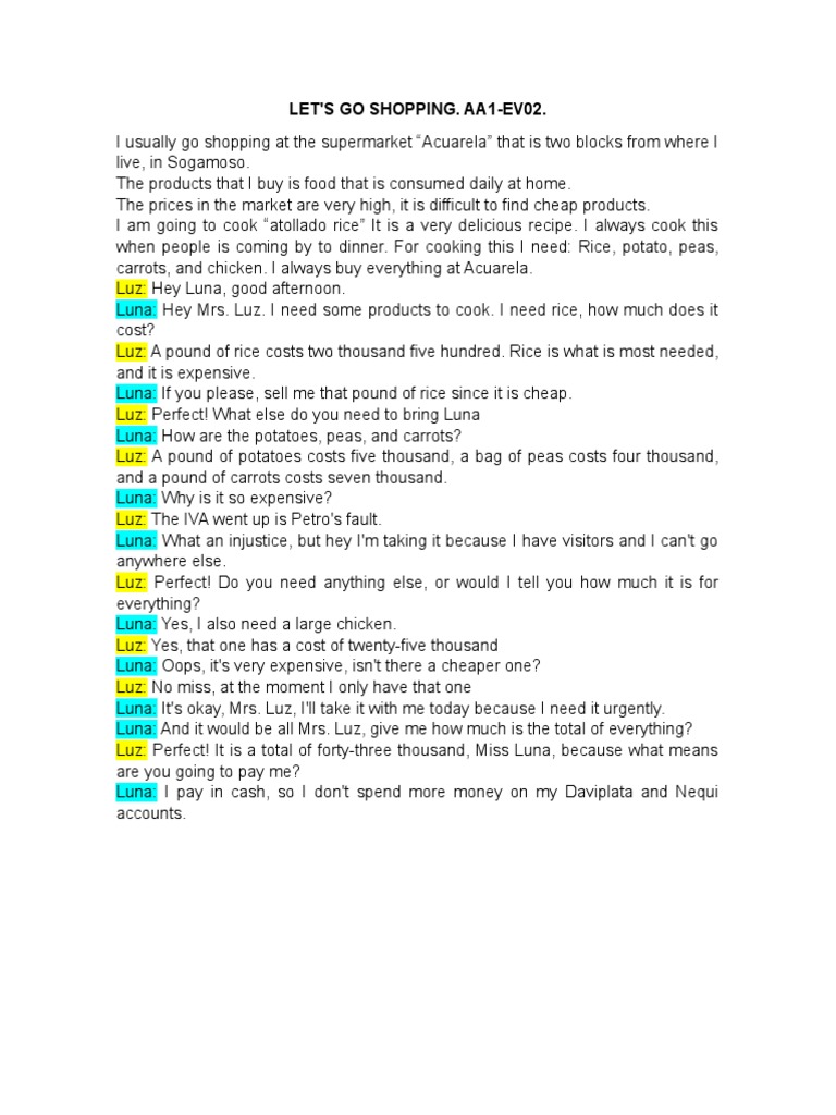 LET'S GO SHOPPING. AA1-EV02 LEVEL 3 | PDF