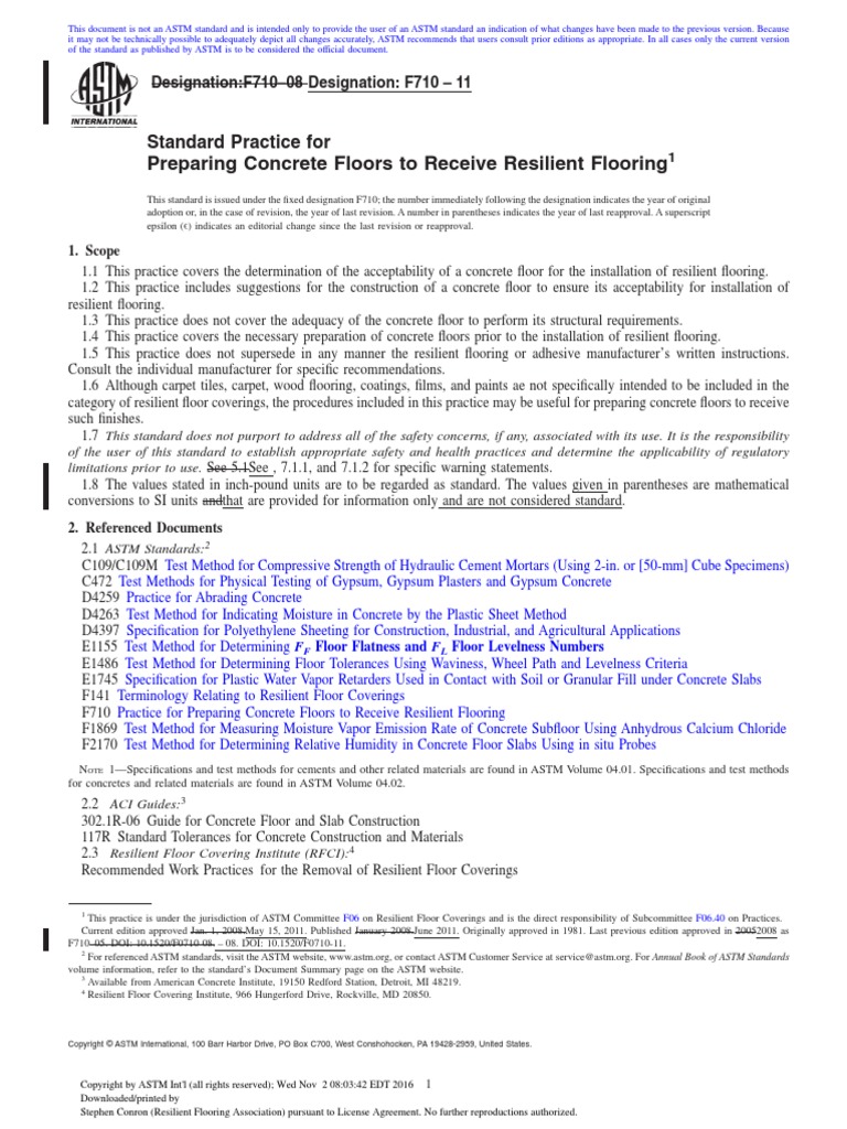ASTM F710-Preparing Concrete Floors To Recive Resilient Flooring | PDF