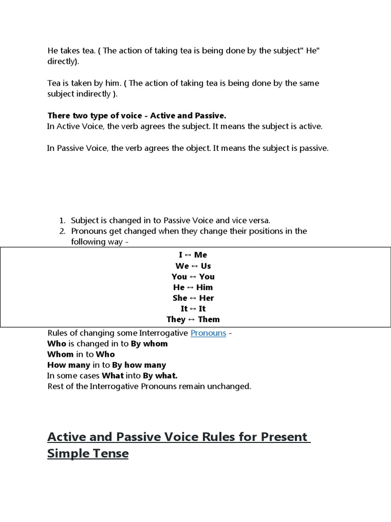Active and Passive Voice Rules Guide | PDF