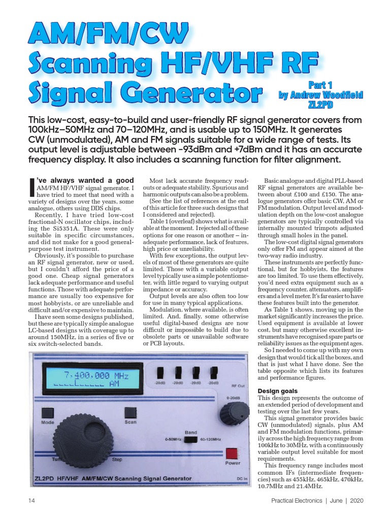 AM-FM-CW Scanning HF-VHF RF Signal Generator | PDF | Frequency ...