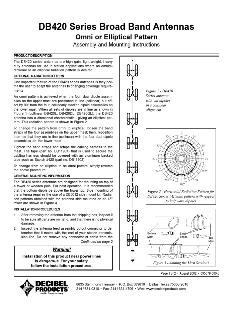DB 420 Assembly Mounting Instructions | PDF | Antenna (Radio) | Radiation