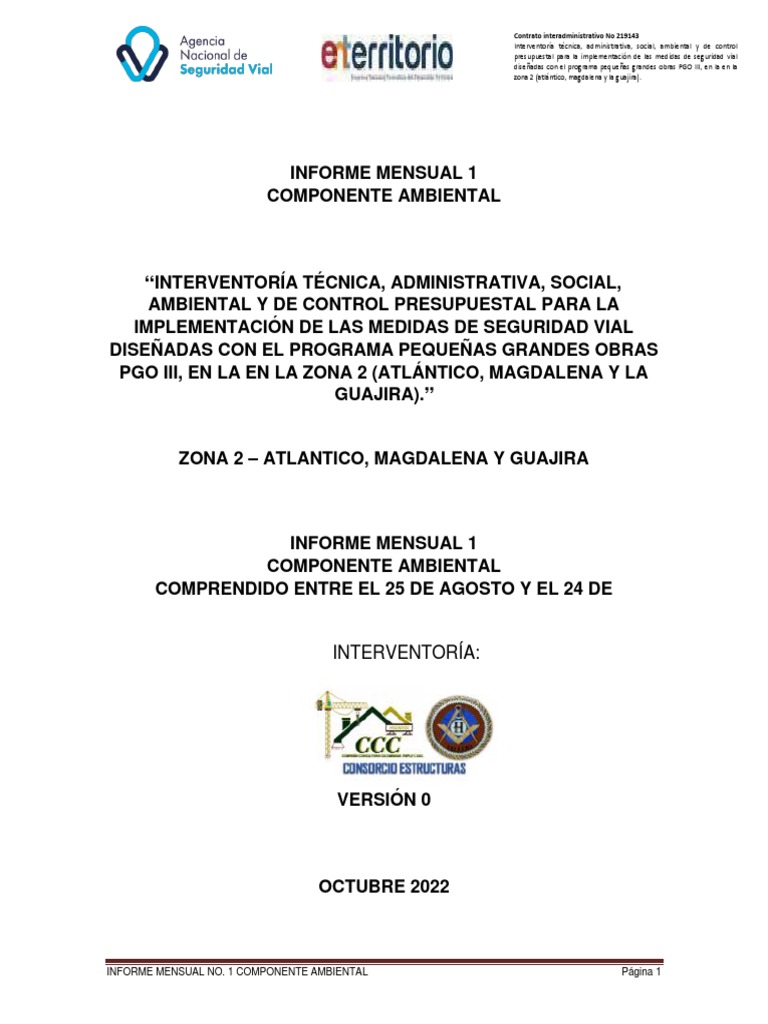 Informe Mensual Zona 2 1 Componente Ambiental | PDF
