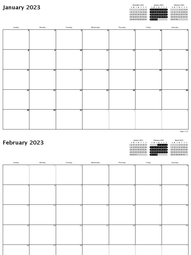 Calendar - Month - 1:1:23 To 31:12:23 | PDF