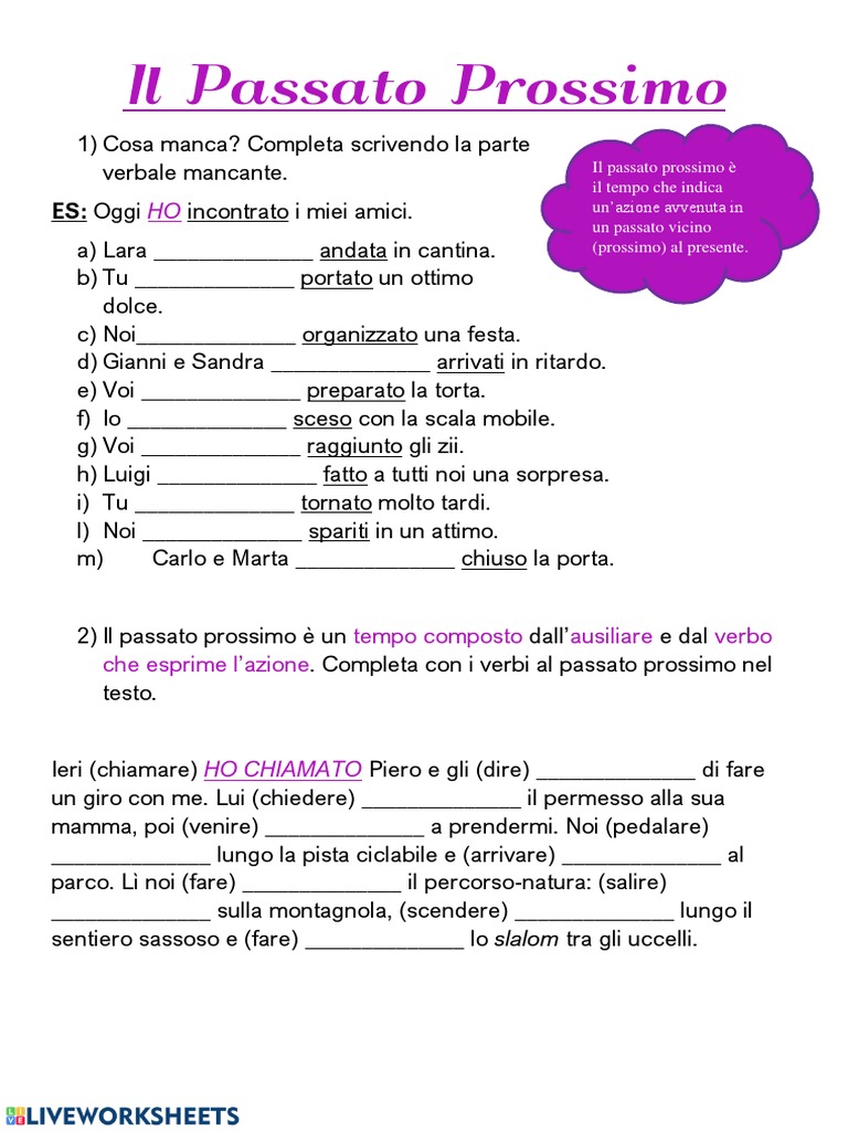 Passato Prossimo e Imperfetto Con Teoria | PDF