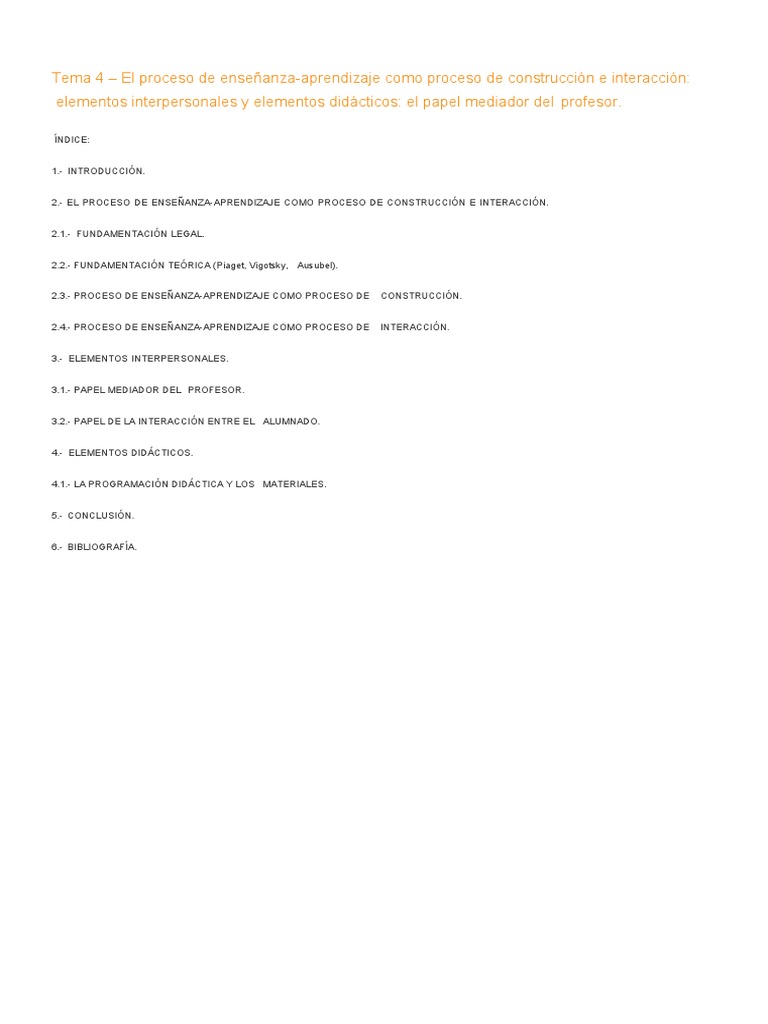 Tema 4 Orientación Educativa | PDF | Aprendizaje | Constructivismo (filosofía de la educación)