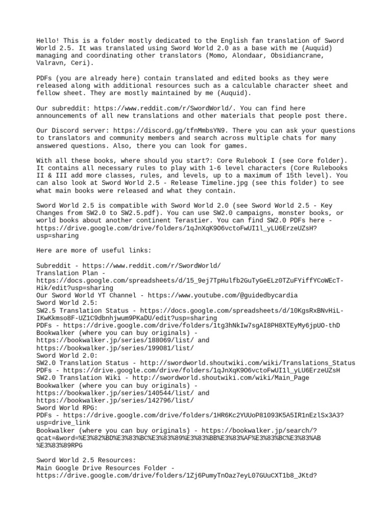 English Fan Translation of Sword World 2.5 | PDF | Games & Activities ...
