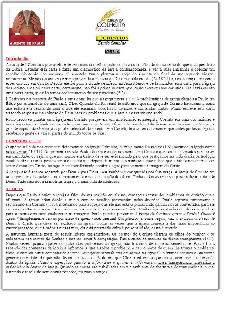 I Coríntios Estudo Completo | PDF