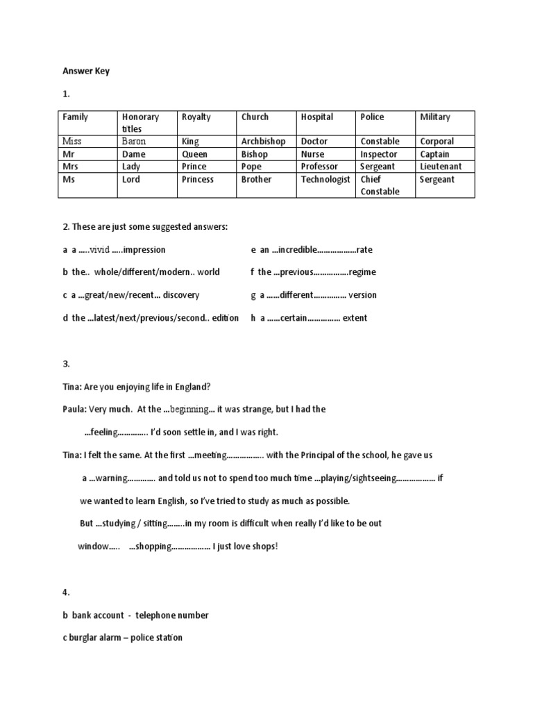 Answer Key Exercise On Nouns (Collins) | PDF | Art