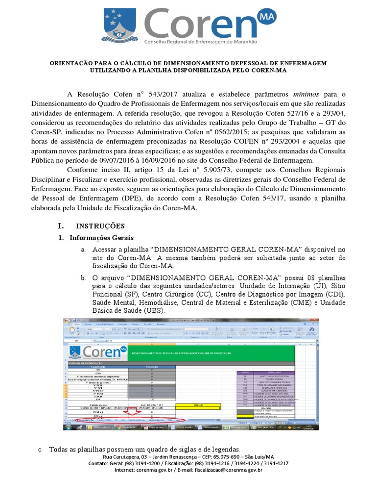 Orientacao para o Calculo de Dimensionamento Depessoal de Enfermagem Utilizando A Planilha ...