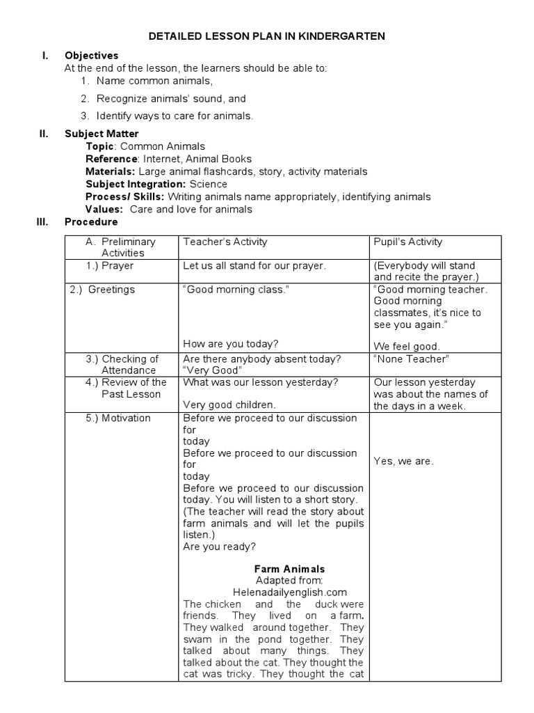 Lesson Plan in Kindergarten | PDF