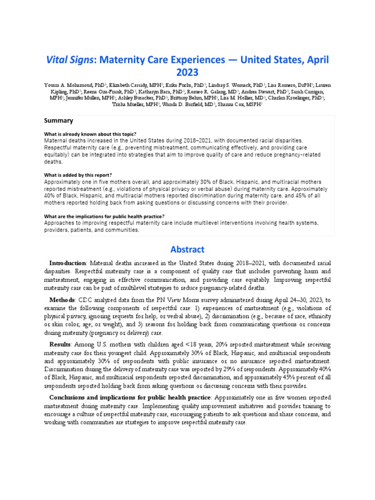 Vital Signs MMWR Aug Maternity Care - FINAL - 8!21!2023 | PDF