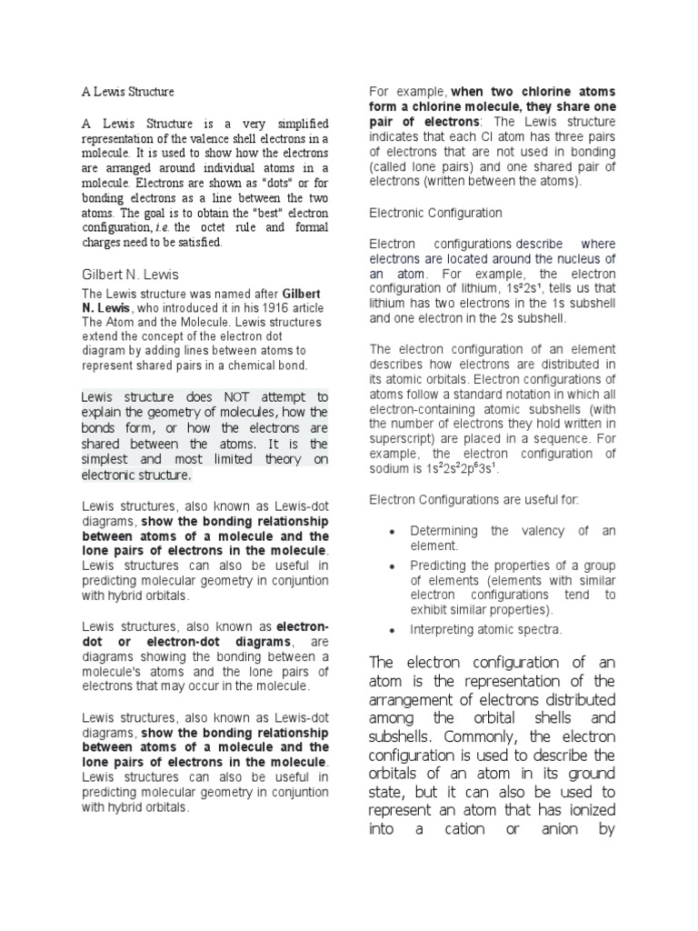 A Lewis Structure | PDF | Electron Configuration | Ion