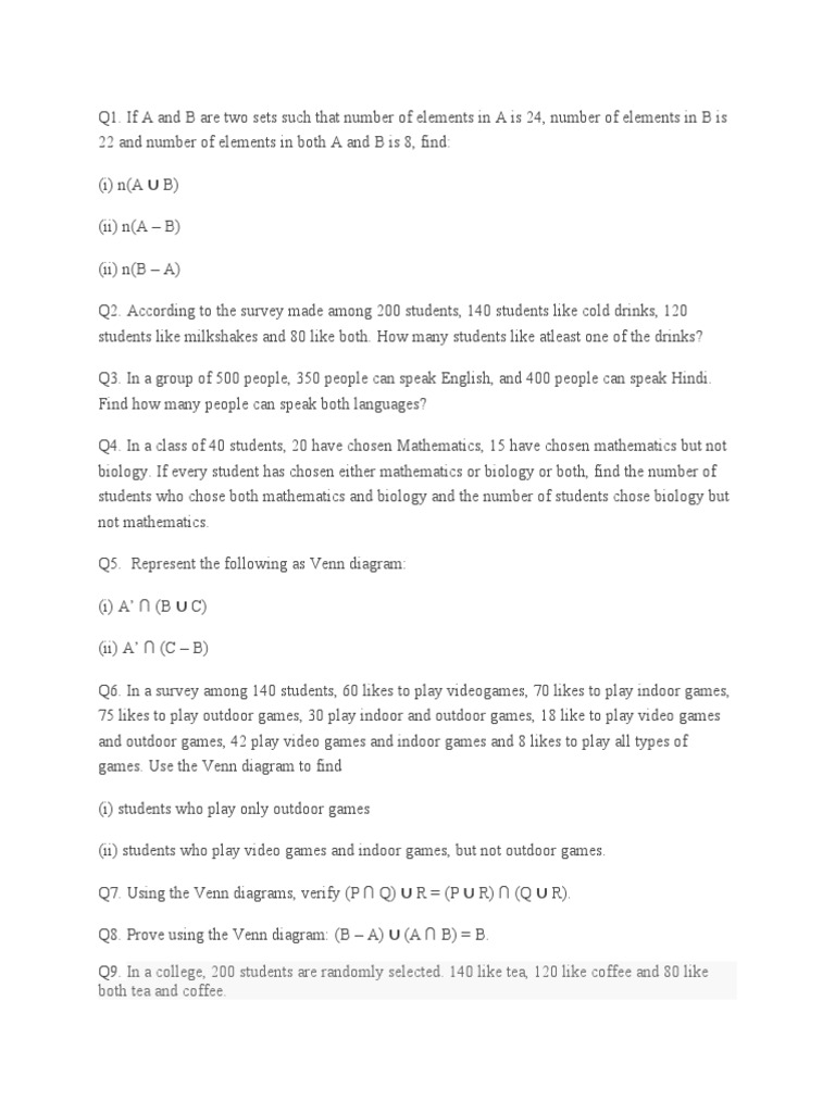 Practice Problems On Set Theory | PDF