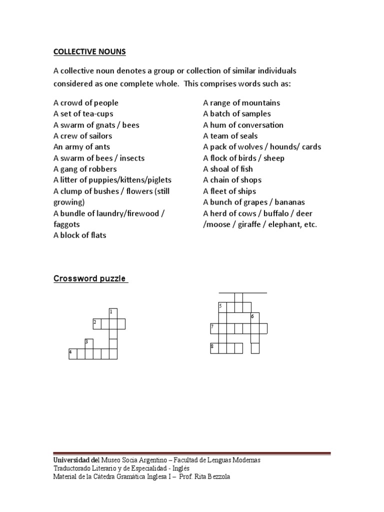 Collective Nouns Crossword Puzzle | PDF