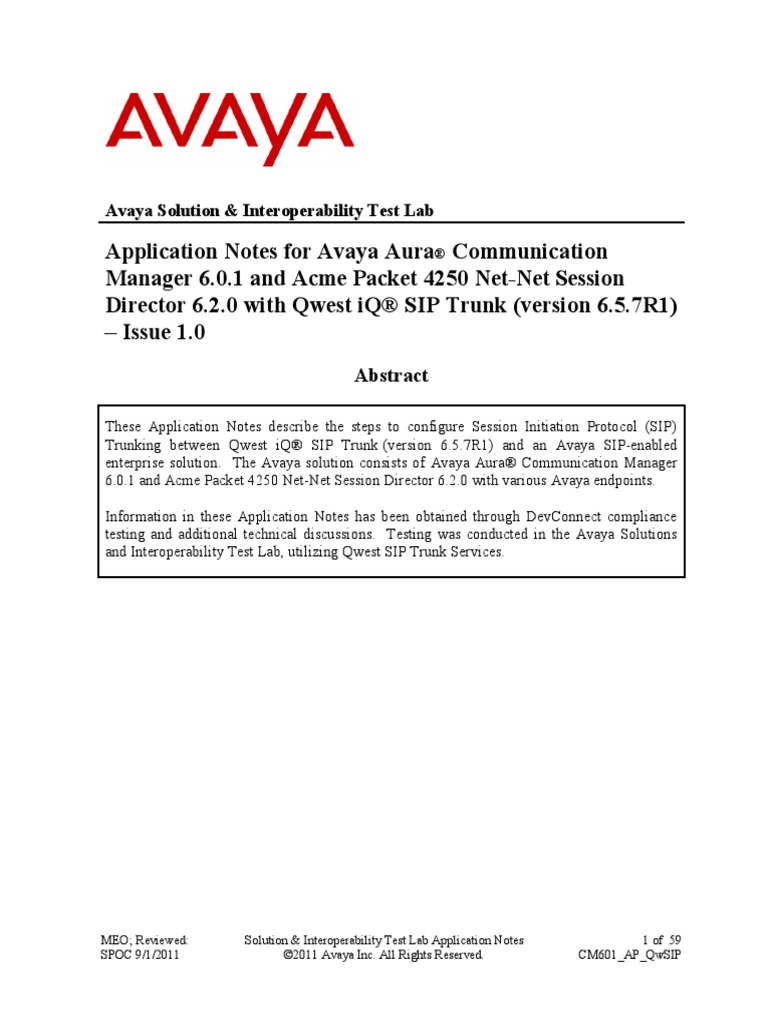 exemplo AVAYA SBC ACME | PDF