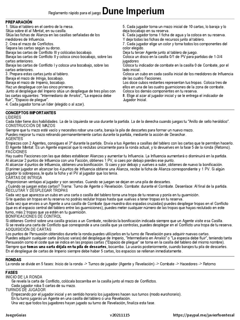 Reglamento Dune Imperium: Preparación y Fases | PDF