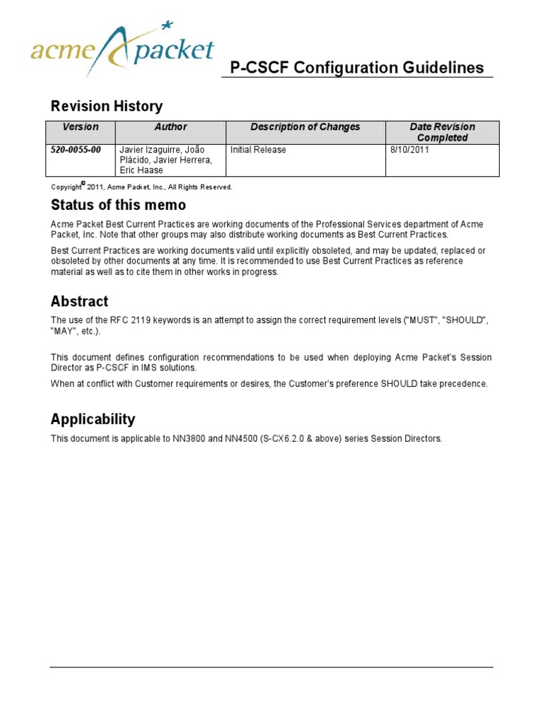 520-0055-00 - P-CSCF - Configuration Guidelines | PDF