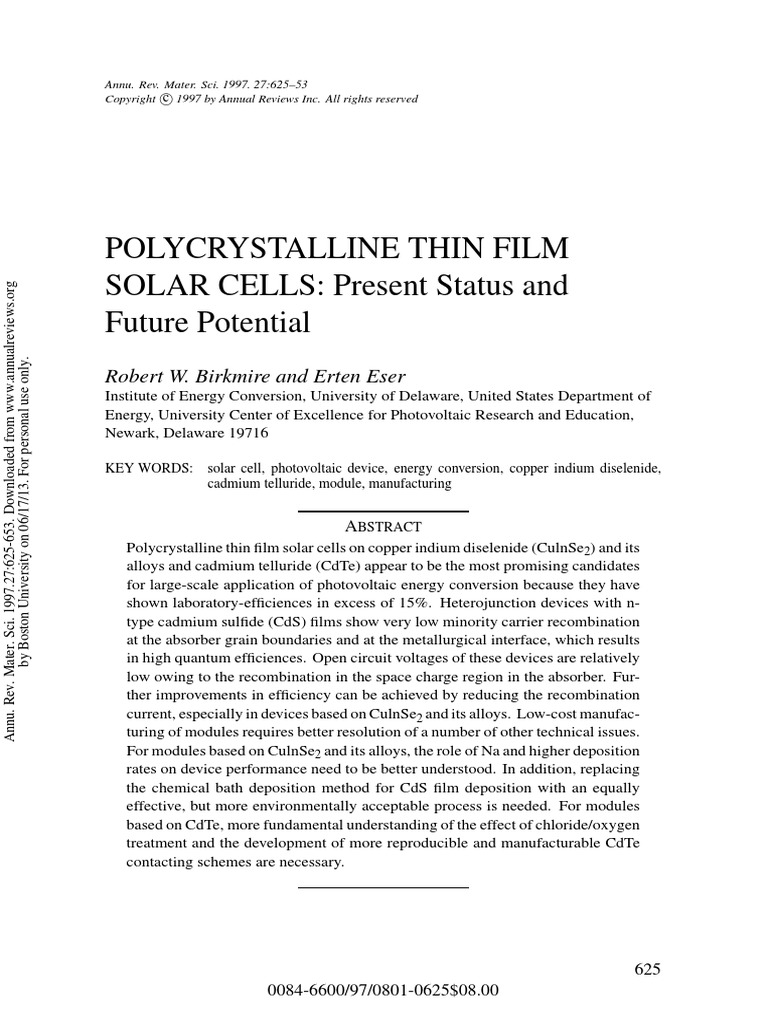 POLYCRYSTALLINE THIN FILM SOLAR CELLS Present Status and Future ...