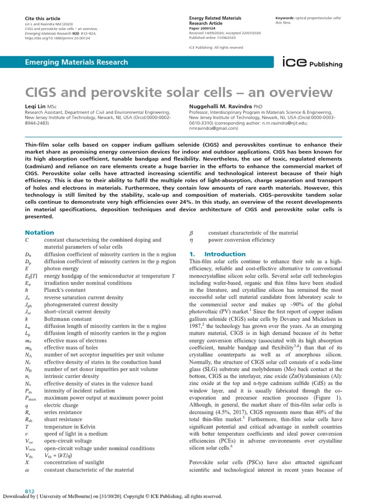 CIGS and Perovskite Solar Cells An Overview | PDF | Solar Cell | Thin ...