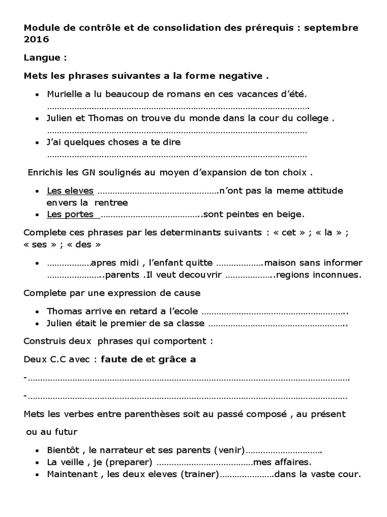 Module de contrôle français 8ème année | PDF | Arts du langage et ...
