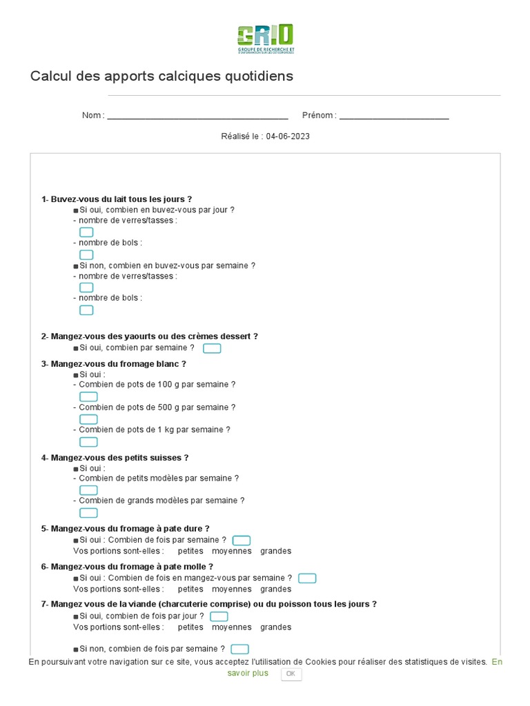 Calcul des apports calciques quotidiens | PDF