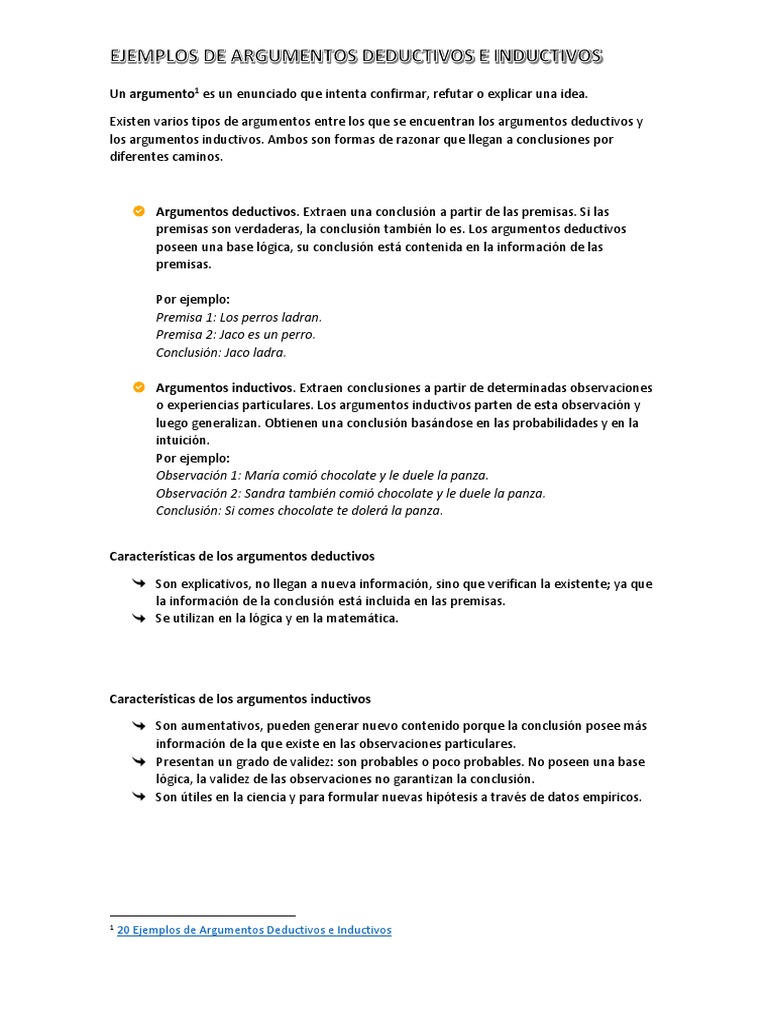 Ejemplos de Argumentos Deductivos e Inductivos | PDF | Razonamiento inductivo | Razonamiento ...