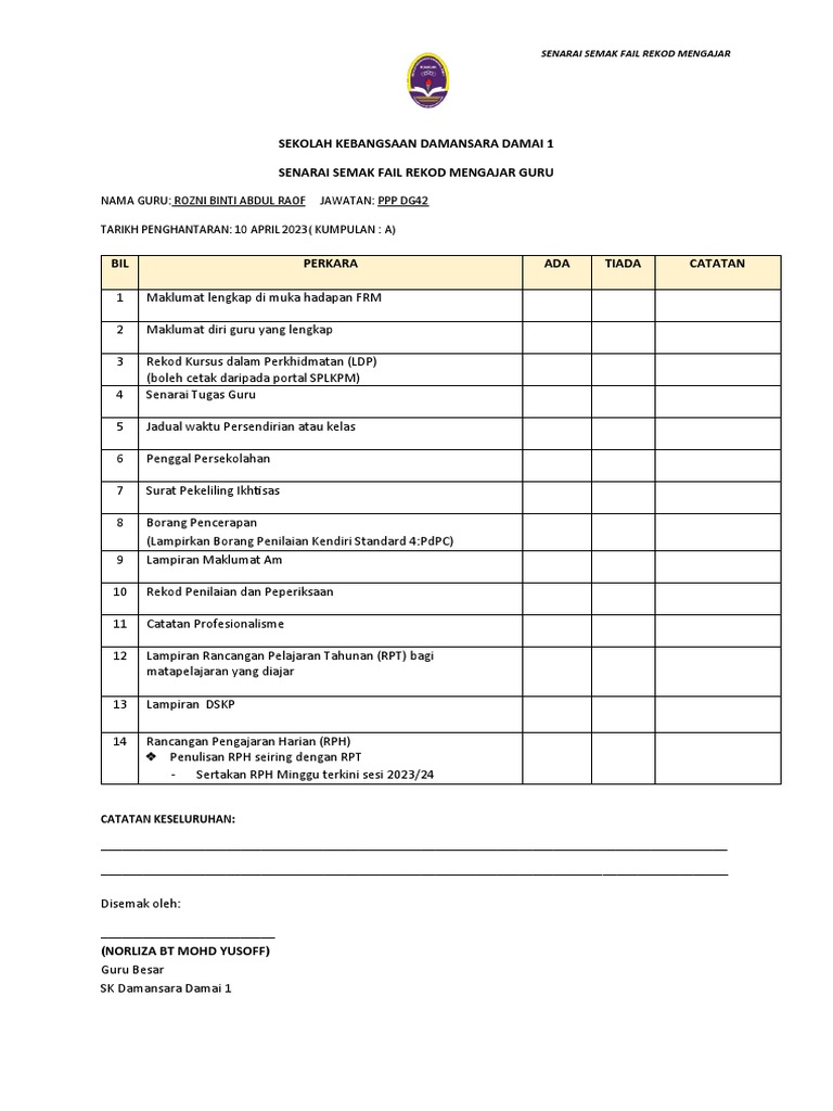 Senarai Semak Fail Keras 2023 2024 | PDF