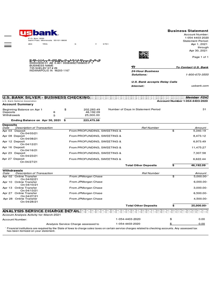 US Bank Business Statement - Mbcvirtual 3 | PDF