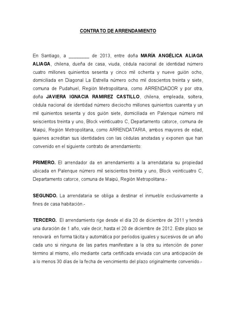 Arrendamiento Maria Aliaga Aliaga | PDF | Finanzas y dinero