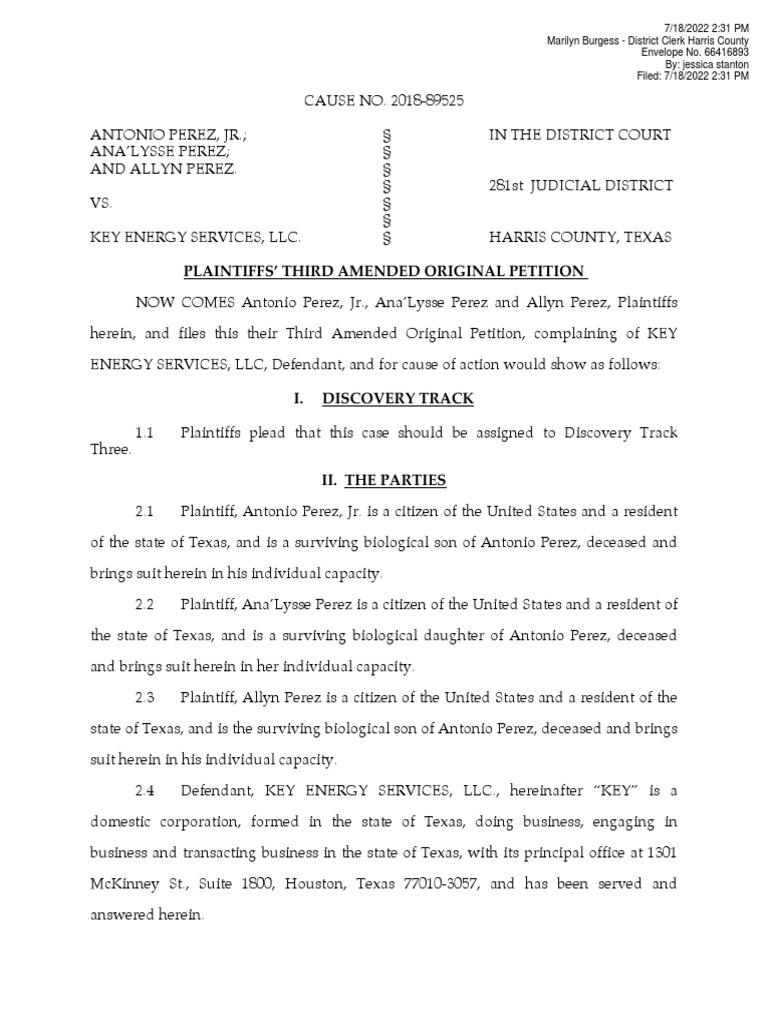 Oil & Gas Injury: Plaintiffs' Third Amended Original Petition in ...