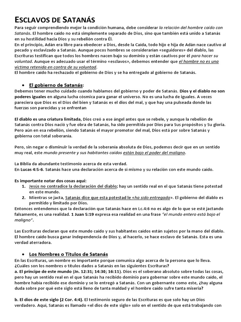 Esclavitud del Hombre a Satanás | PDF | Satán | Diablo