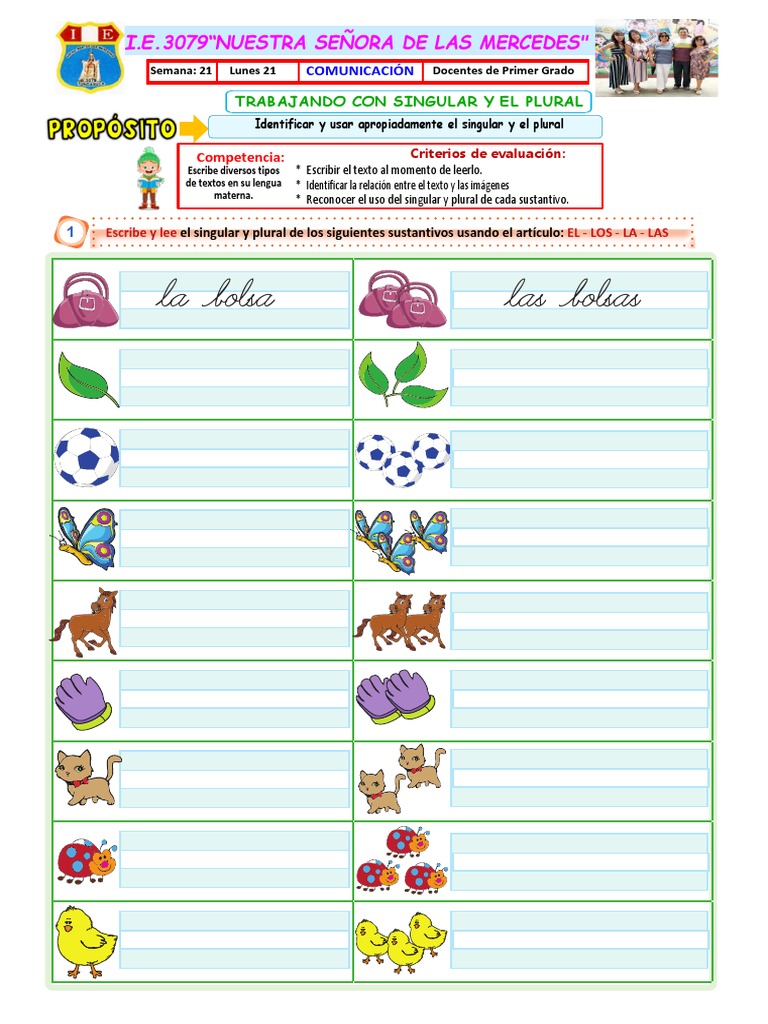 Actividades de Singular y Plural para Primer Grado | PDF
