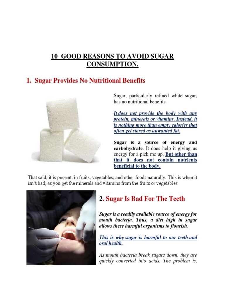 10 Good Reasons To Avoid Sugar Consumption | PDF | Diet & Nutrition | Sugar