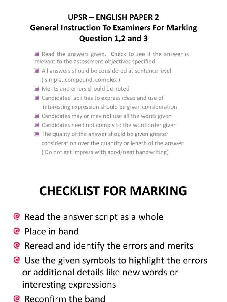Upsr - English Paper 2 General Instruction To Examiners For Marking ...