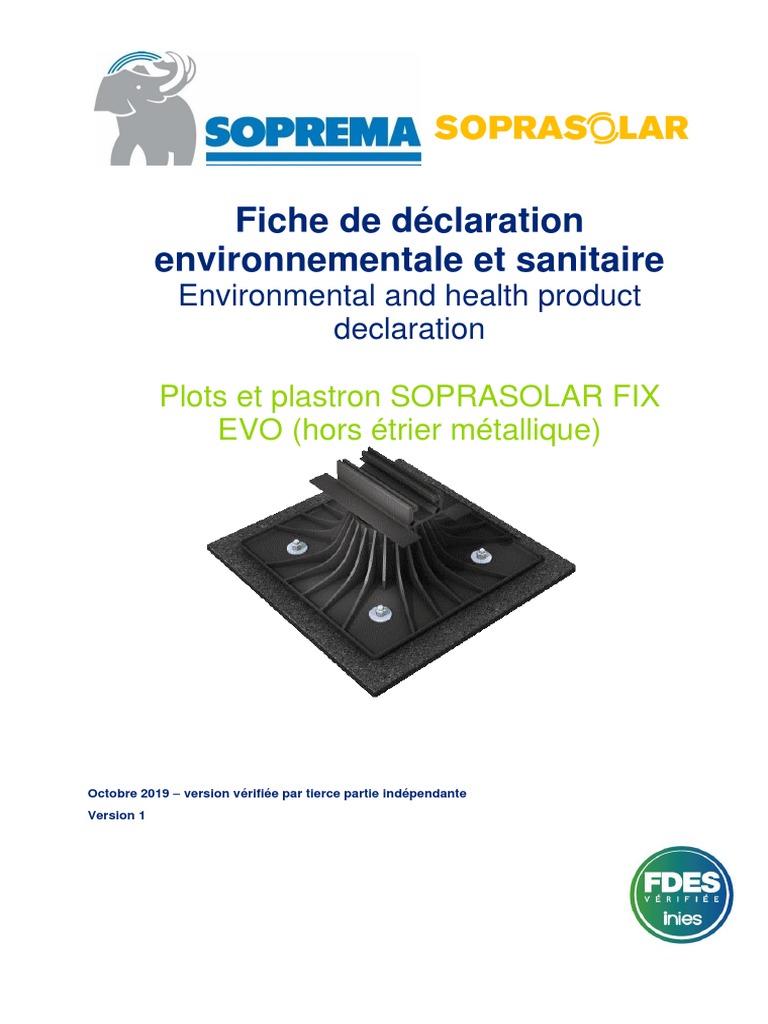 Fdes Soprema Plots Et Plastron Soprasolar Fix Evo Hors Trier Mtallique | PDF