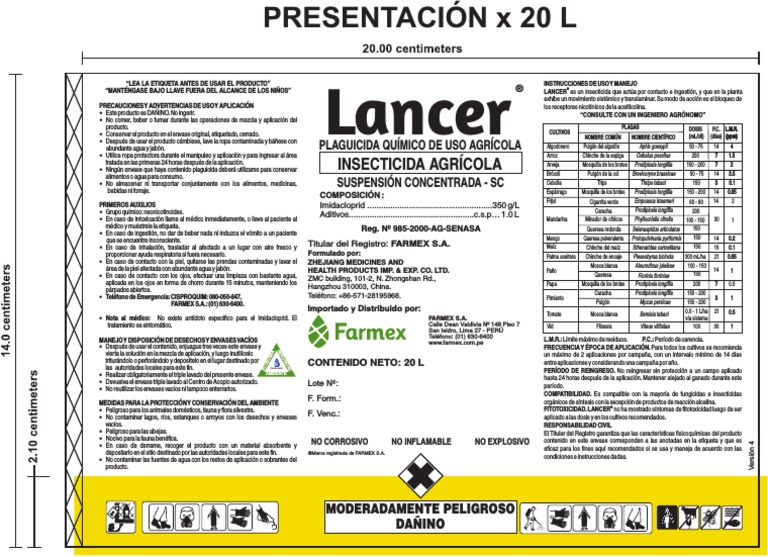 LANCER - 20 L - A Uso - Palto-Actualizar Plaga X - Aleurodicus Juleikae ...