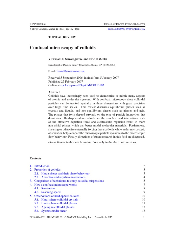 Confocal Microscopy Paper | PDF | Colloid | Angular Resolution