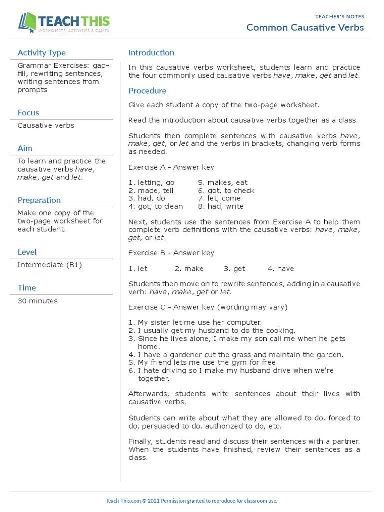 Common Causative Verbs | PDF | Verb | Sentence (Linguistics)