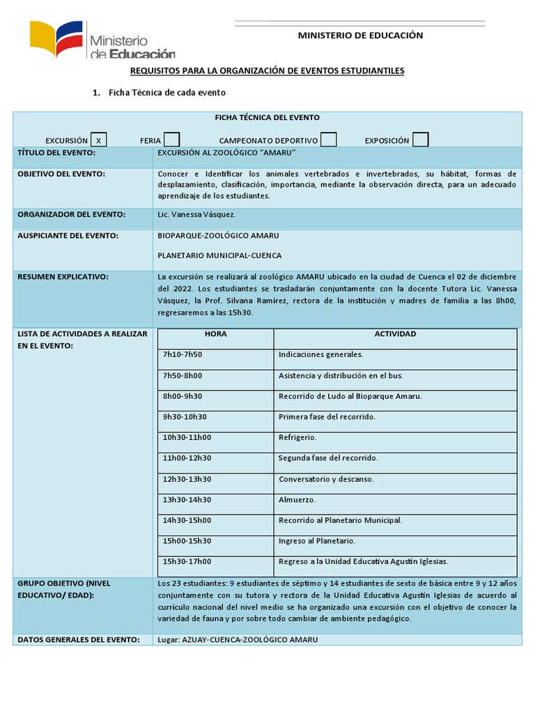 Plan de Excursión | PDF