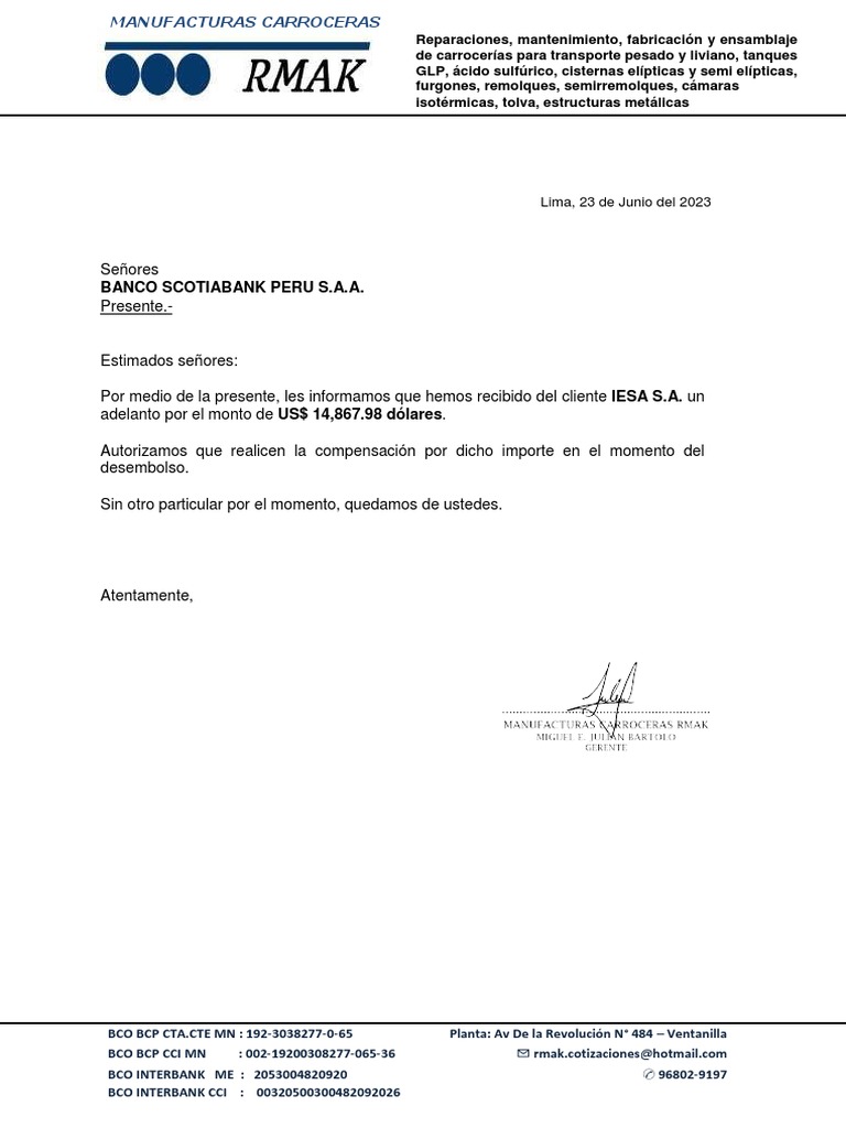 Carta Banco Scotiabank | PDF