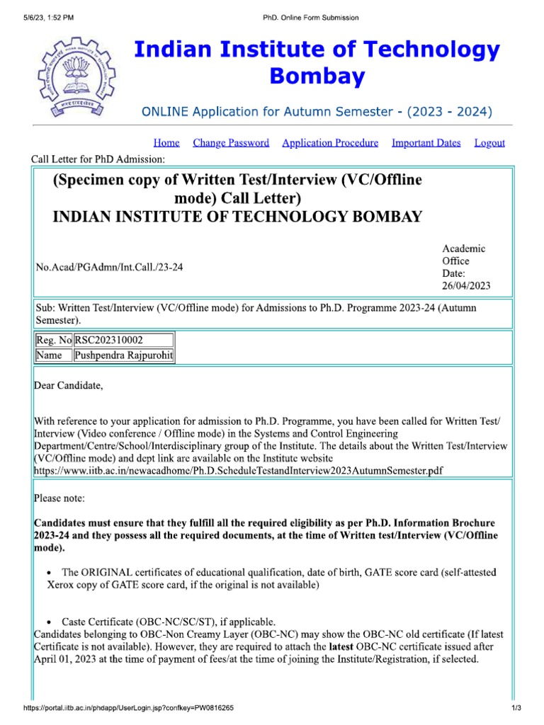 Call Letter SysCon IITB | PDF