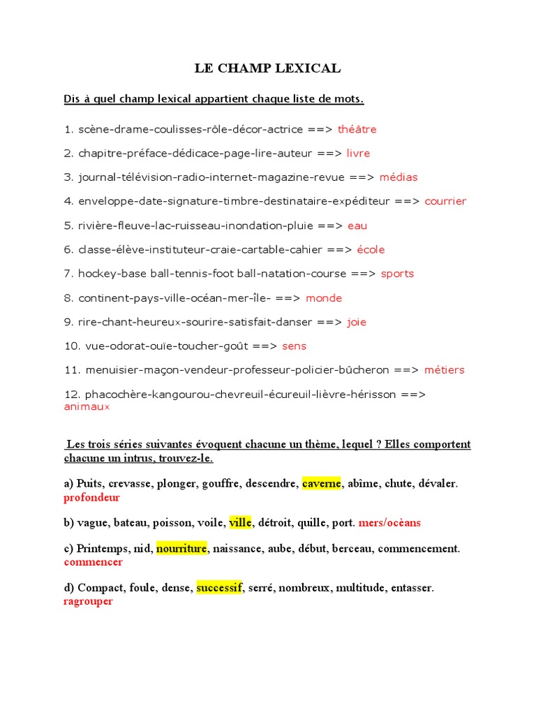 Le champ lexical | PDF