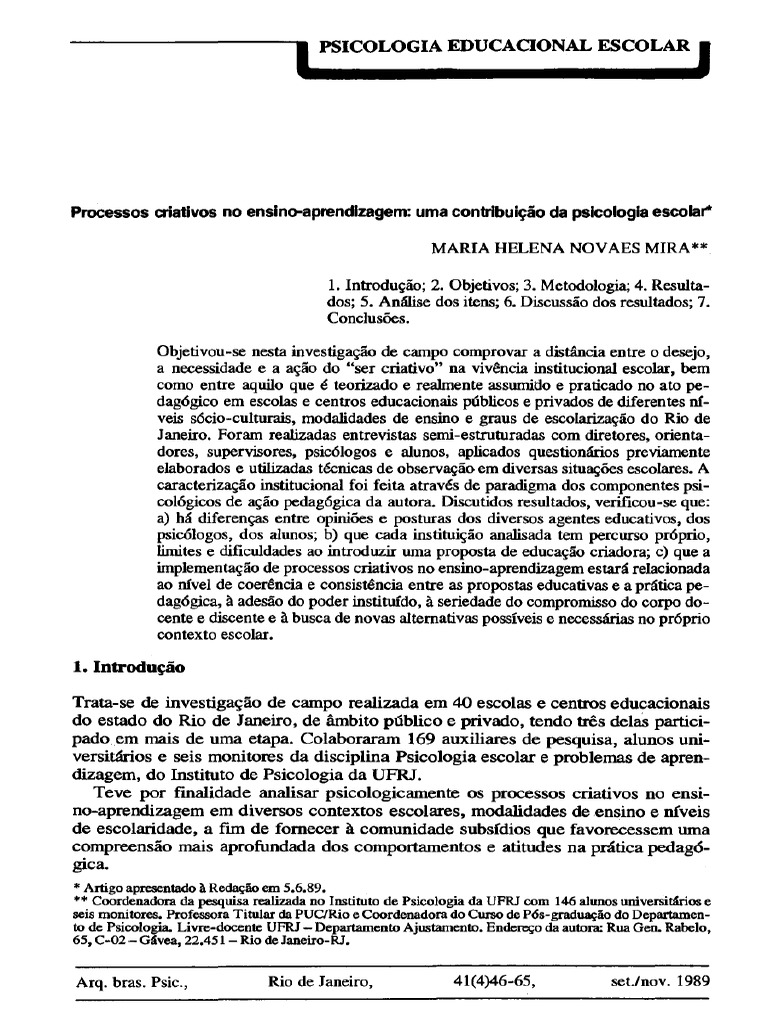 Texto - Processos Criativos No Ensino - Aprendizagem - Maria Helena Novaes | PDF