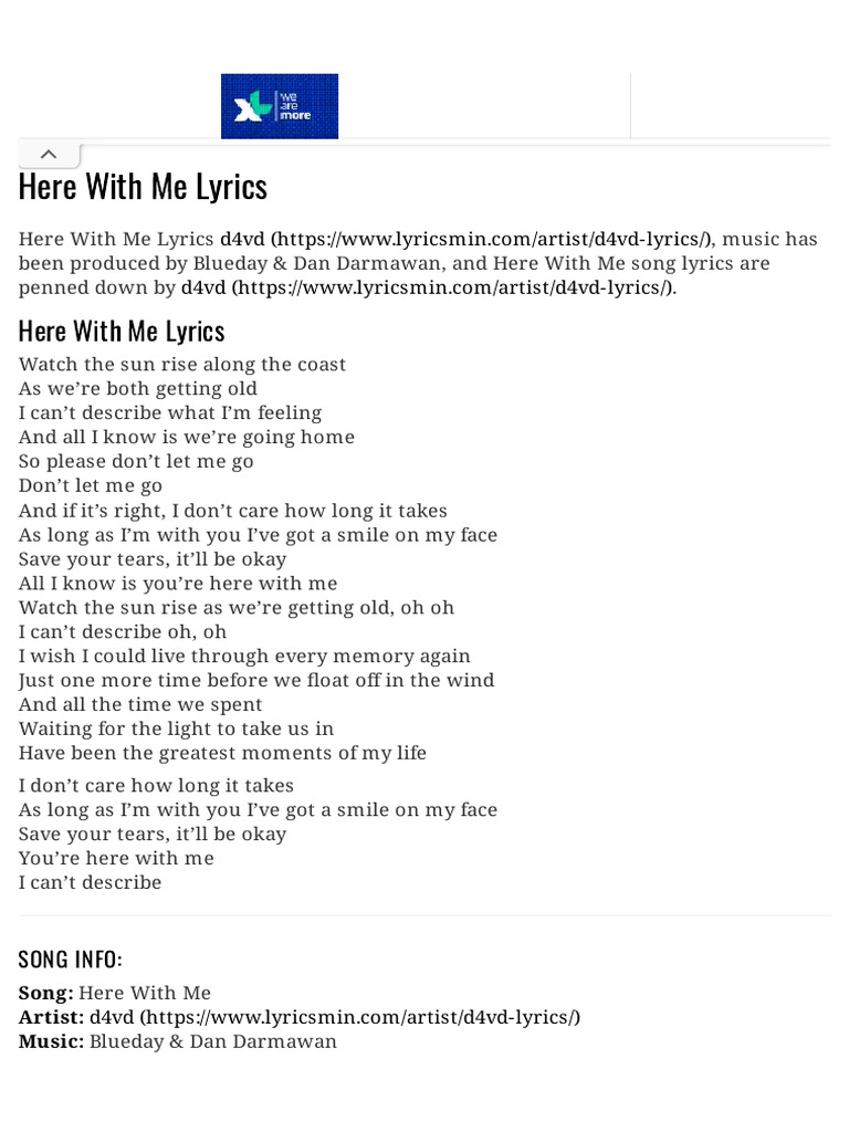 Here With Me Lyrics - D4vd - Lyricsmin | PDF