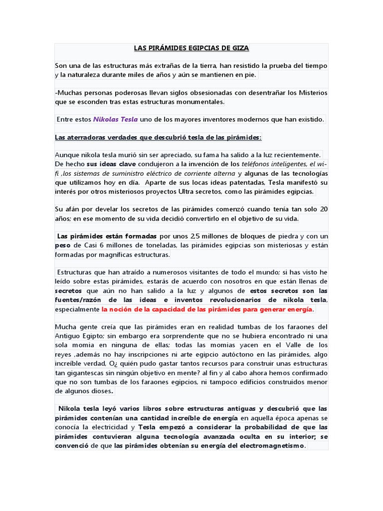 Las Pirámides Egipcias | PDF | Nikola Tesla | Pirámide
