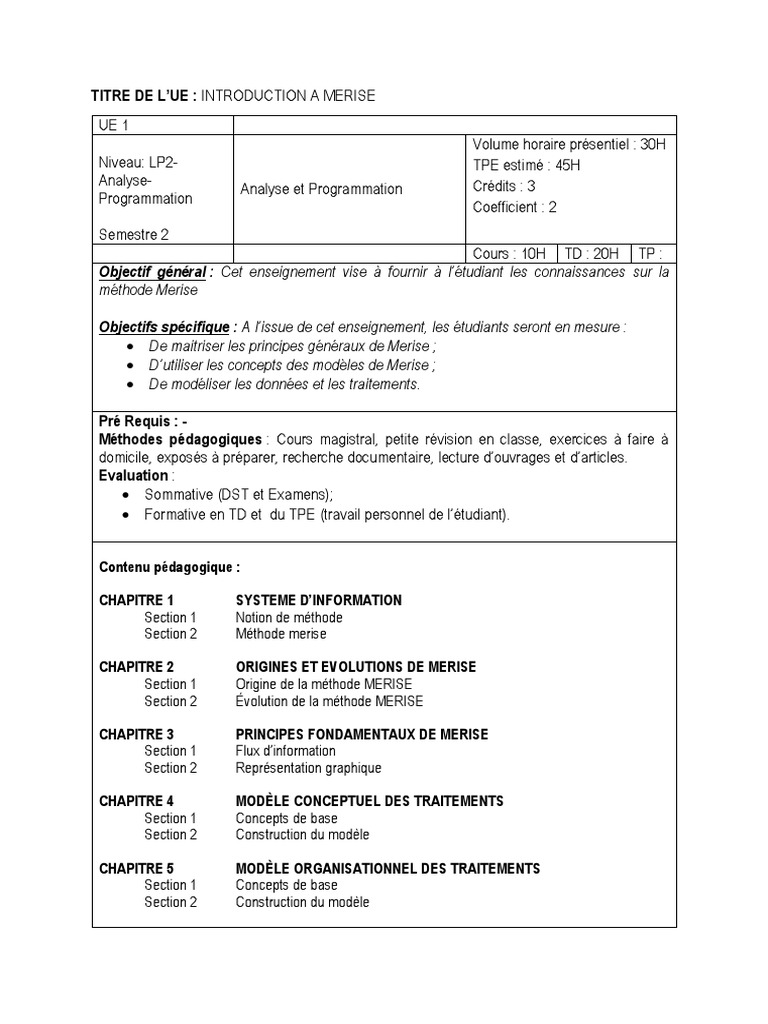 Prog s2 Introduction A Merise | PDF