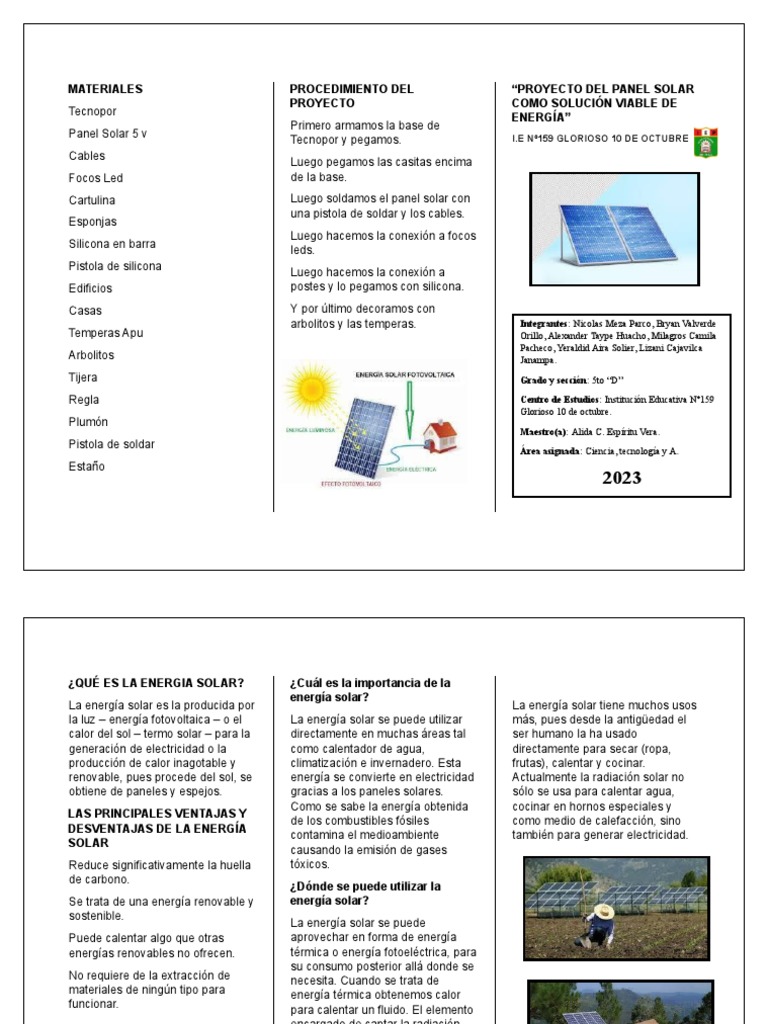Triptico Del Panel Solar 2023 | PDF | Energía solar | Energía renovable